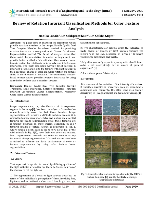 Pdf Irjet Review Of Rotation Invariant Classification Methods For Color Texture Analysis