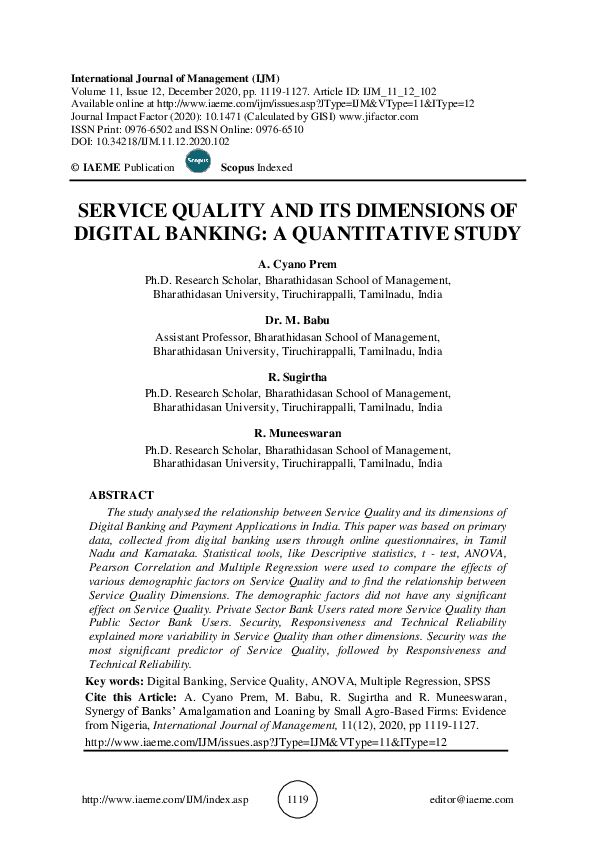 (PDF) SERVICE QUALITY AND ITS DIMENSIONS OF DIGITAL BANKING: A ...
