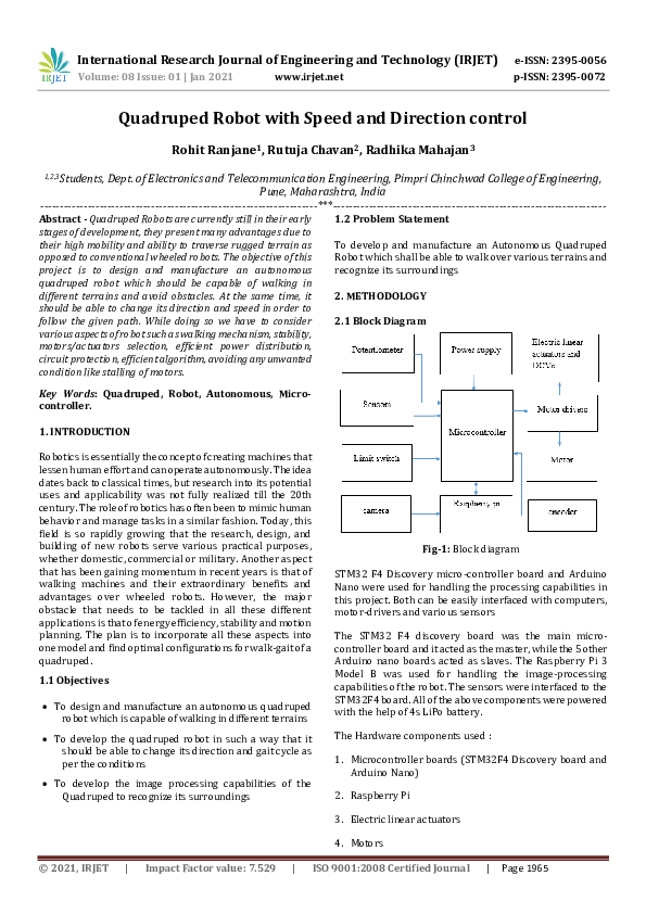 (PDF) IRJET- Quadruped Robot with Speed and Direction control