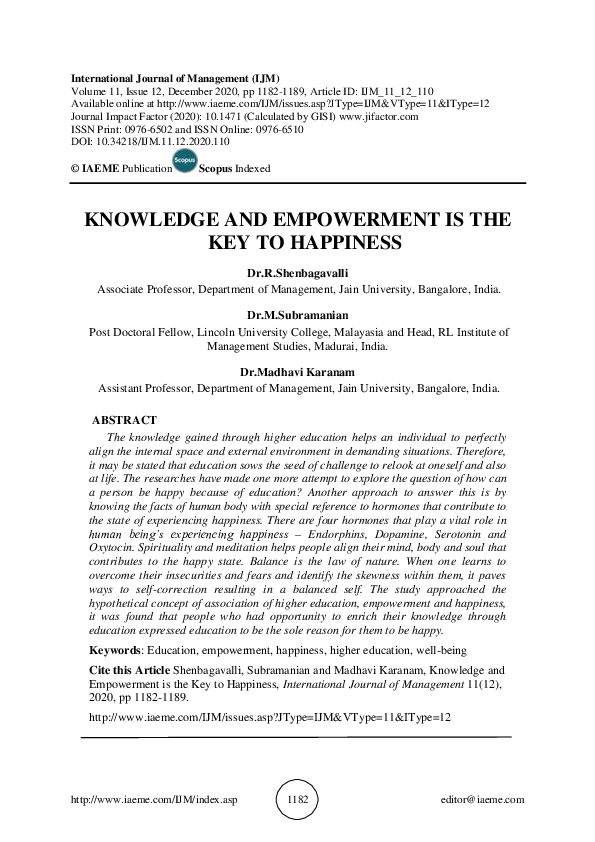 (PDF) KNOWLEDGE AND EMPOWERMENT IS THE KEY TO HAPPINESS