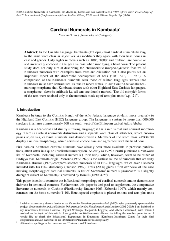 (PDF) Cardinal Numerals in Kambaata