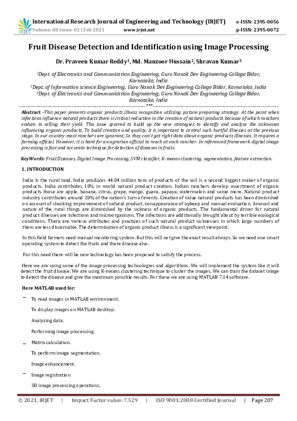 (PDF) IRJET- Fruit Disease Detection and Identification using Image Processing