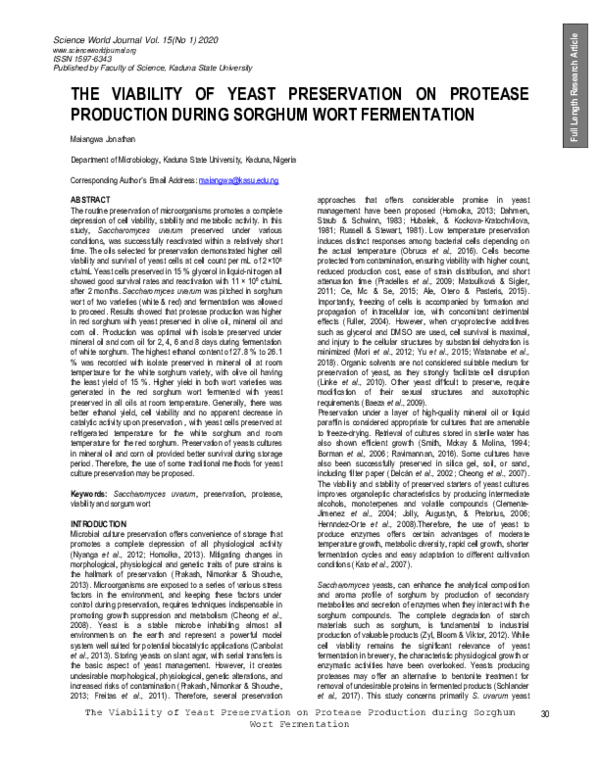 (PDF) The Viability of Yeast Preservation on Protease Production during ...