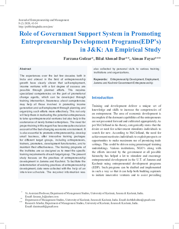 (PDF) Role of Government Support System in Promoting Entrepreneurship ...