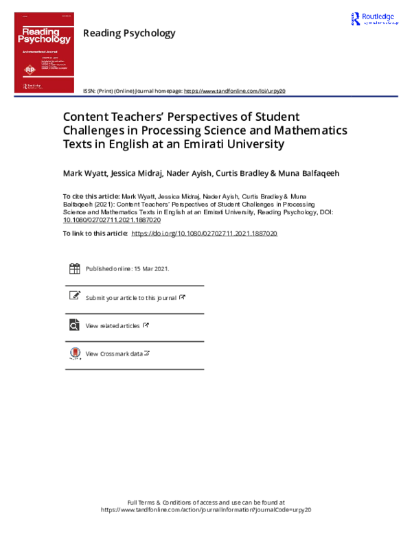 (PDF) Content Teachers' Perspectives of Student Challenges in ...