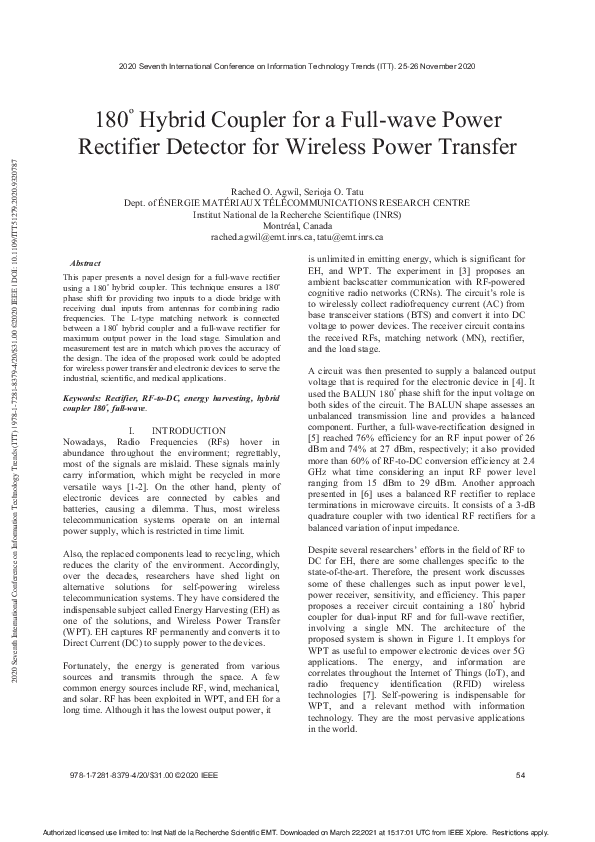 (PDF) Hybrid Coupler for a Full-wave Power Rectifier Detector for ...