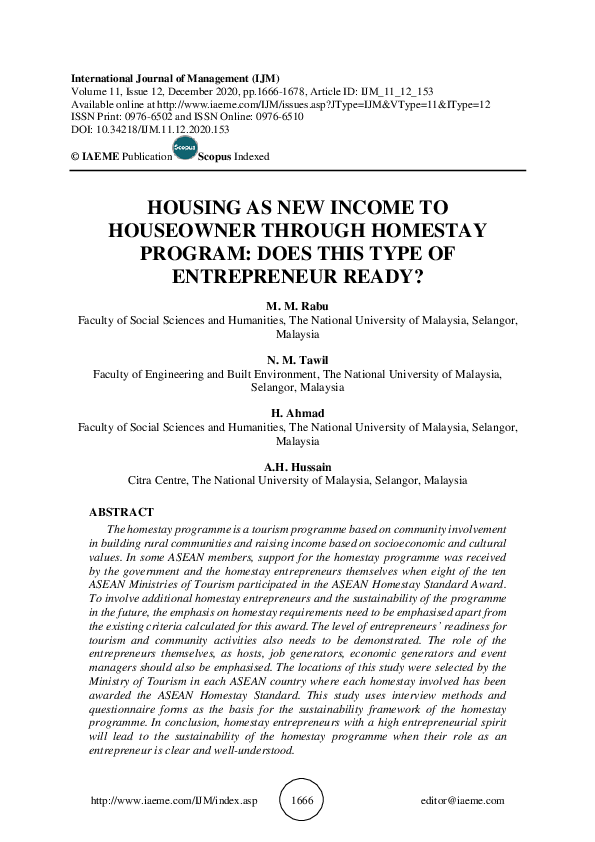 (PDF) HOUSING AS NEW INCOME TO HOUSEOWNER THROUGH HOMESTAY PROGRAM ...