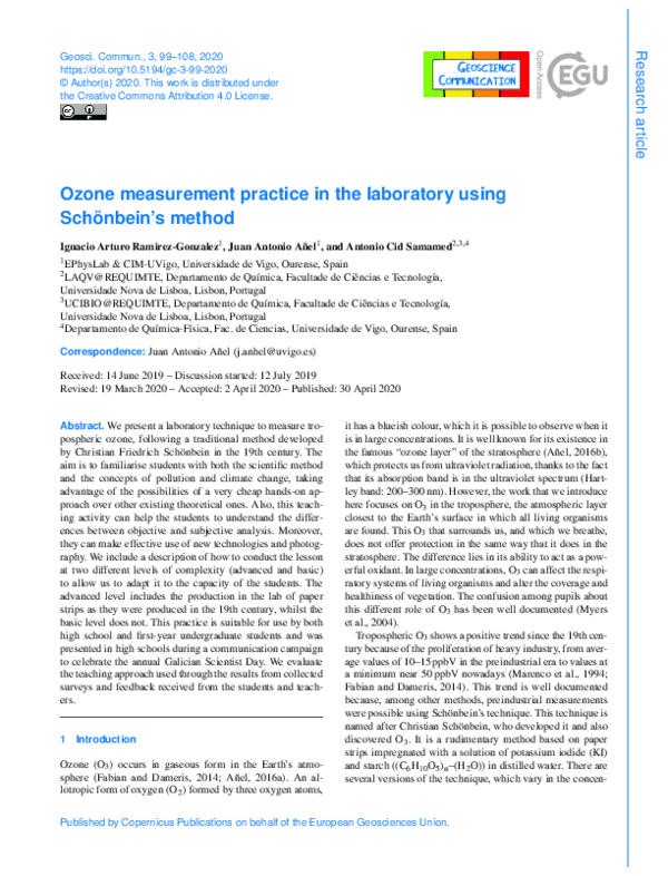 (PDF) Ozone measurement practice in the laboratory using Schönbein's method