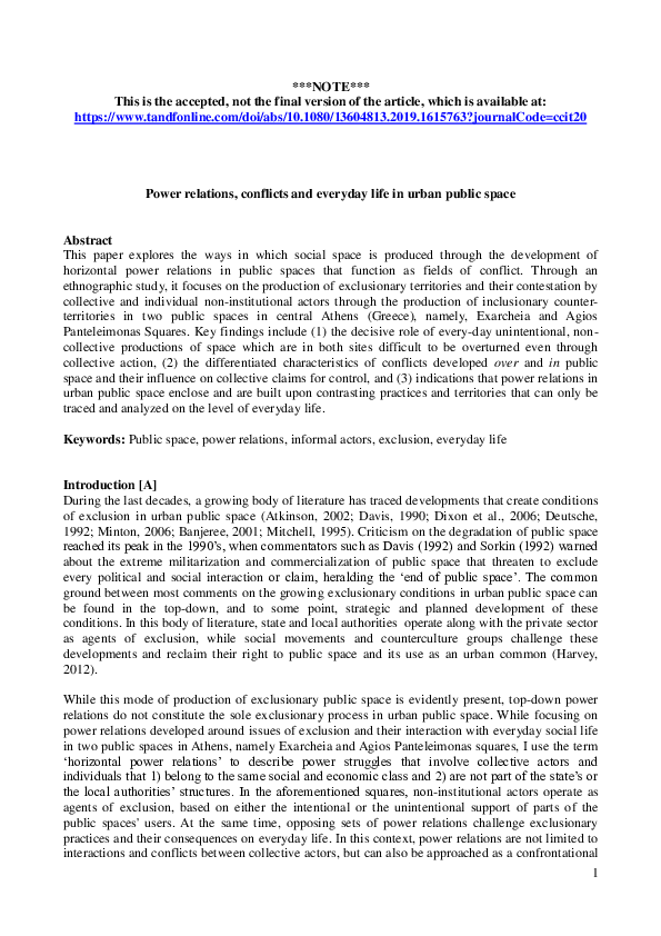 (PDF) Power relations, conflicts and everyday life in urban public ...