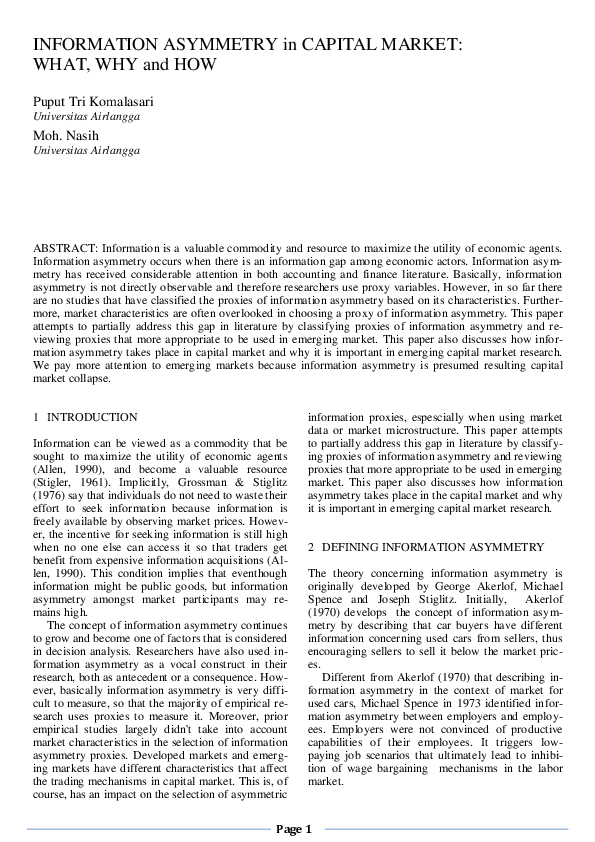 (PDF) Information asymmetry in capital market: What, why and how