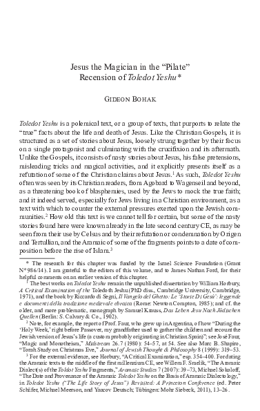 (PDF) Gideon Bohak, “Jesus the Magician in the ‘Pilate’ Recension of ...