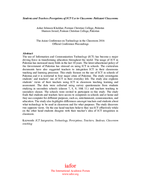(PDF) Students and Teachers Perceptions of ICT Use in Classroom ...