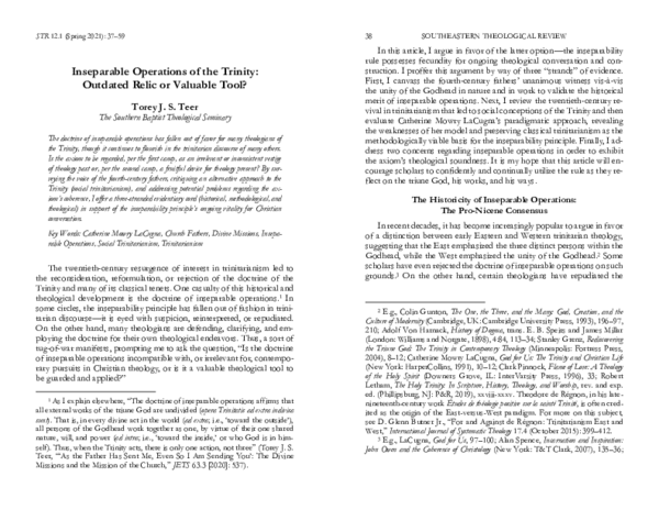 (PDF) Inseparable Operations of the Trinity: Outdated Relic or Valuable ...