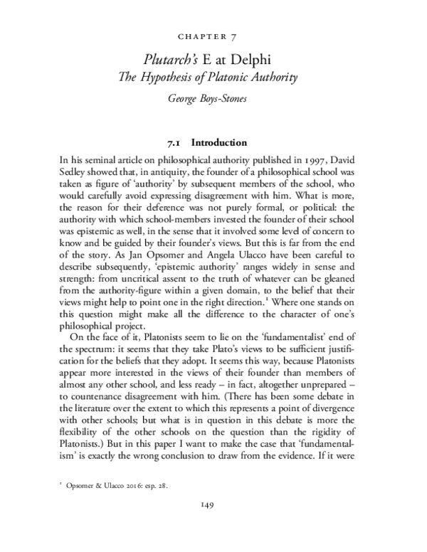 (PDF) Plutarch's E at Delphi: The Hypothesis of Platonic Authority