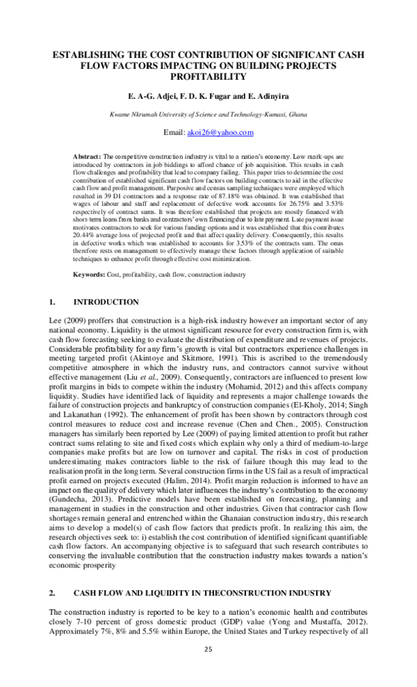 (PDF) ESTABLISHING THE COST CONTRIBUTION OF SIGNIFICANT CASH FLOW ...