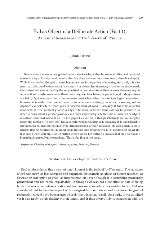 (PDF) Evil as Object of a Deliberate Action: A Christian Reassessment ...