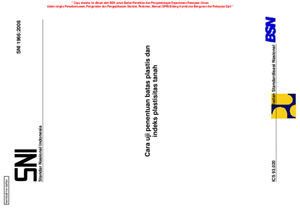(PDF) SNI 1966-2008 (Batas Plastis dan Indeks Plastisitas)