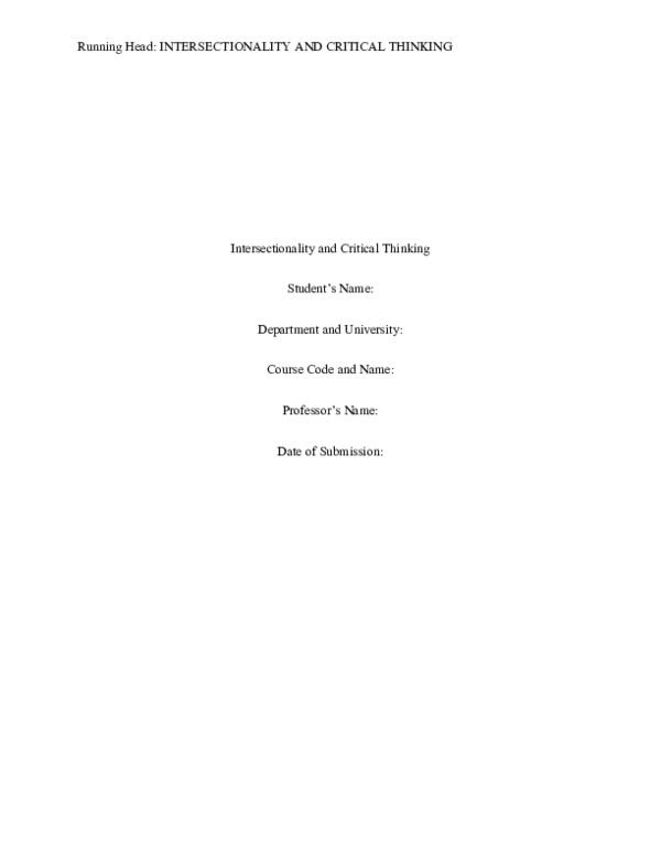 (DOC) Intersectionality and Critical Thinking