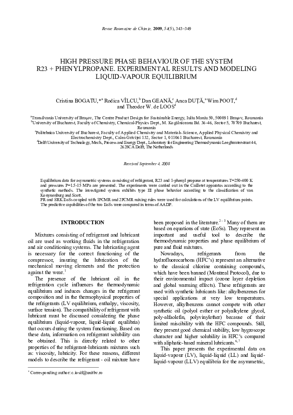 (PDF) HIGH PRESSURE PHASE BEHAVIOUR OF THE SYSTEM R23 + PHENYLPROPANE ...