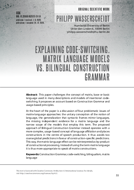 (PDF) Explaining Code-Switching. Matrix Language Models vs. Bilingual Construction Grammar