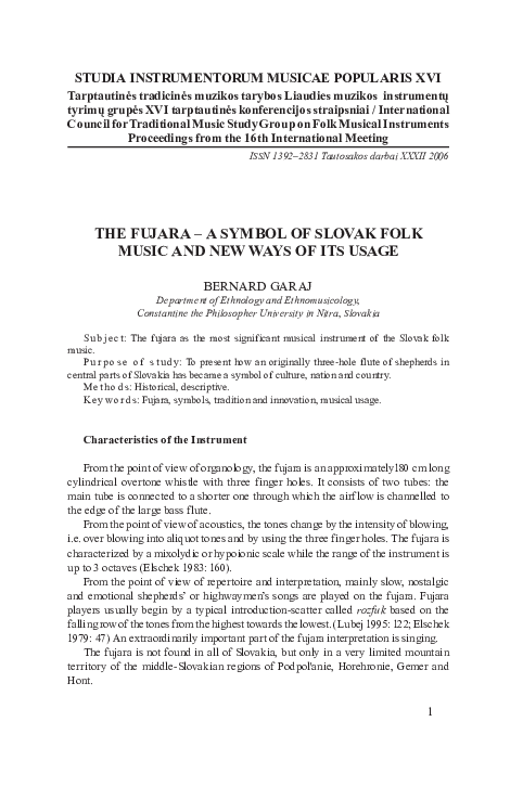 (PDF) THE FUJARA -A SYMBOL OF SLOVAK FOLK MUSIC AND NEW WAYS OF ITS USAGE