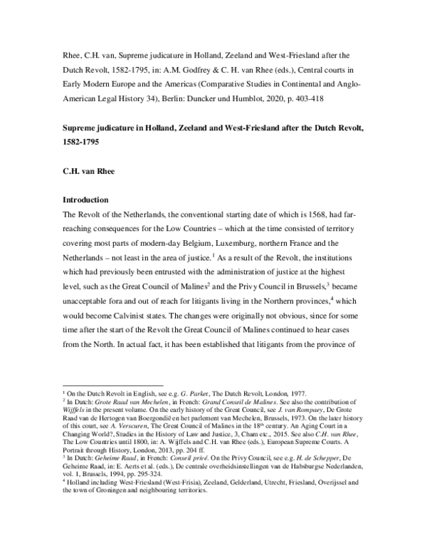 (PDF) Van Rhee, Supreme Judicature in Holland and Zeeland