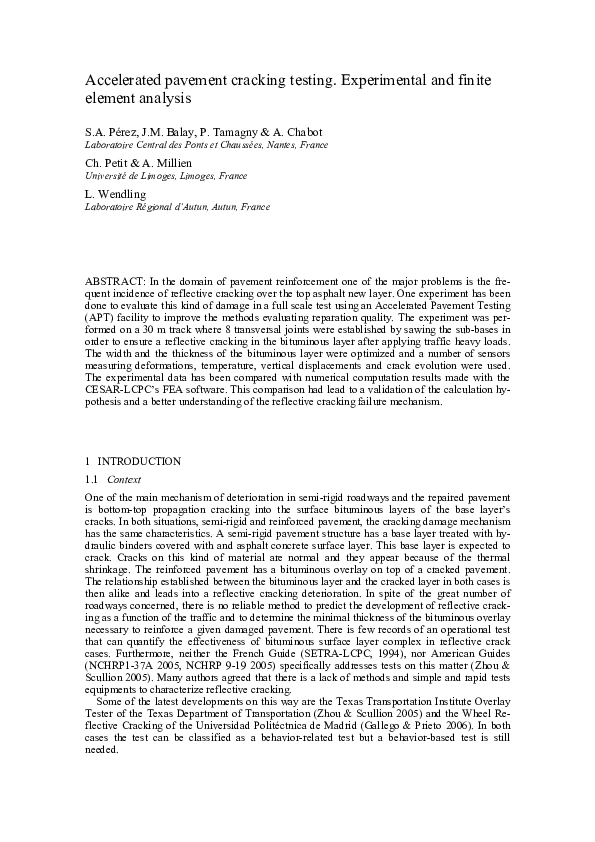 (PDF) Accelerated pavement cracking testing: experimental and finite ... (PDF) Accelerated pavement cracking testing: experimental and finite ...