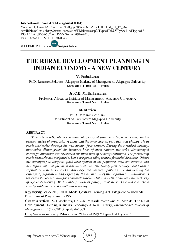 (PDF) THE RURAL DEVELOPMENT PLANNING IN INDIAN ECONOMY- A NEW CENTURY