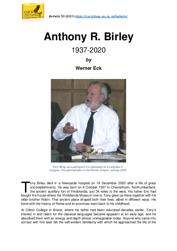 (PDF) Anthony R. Birley, 1937-2020