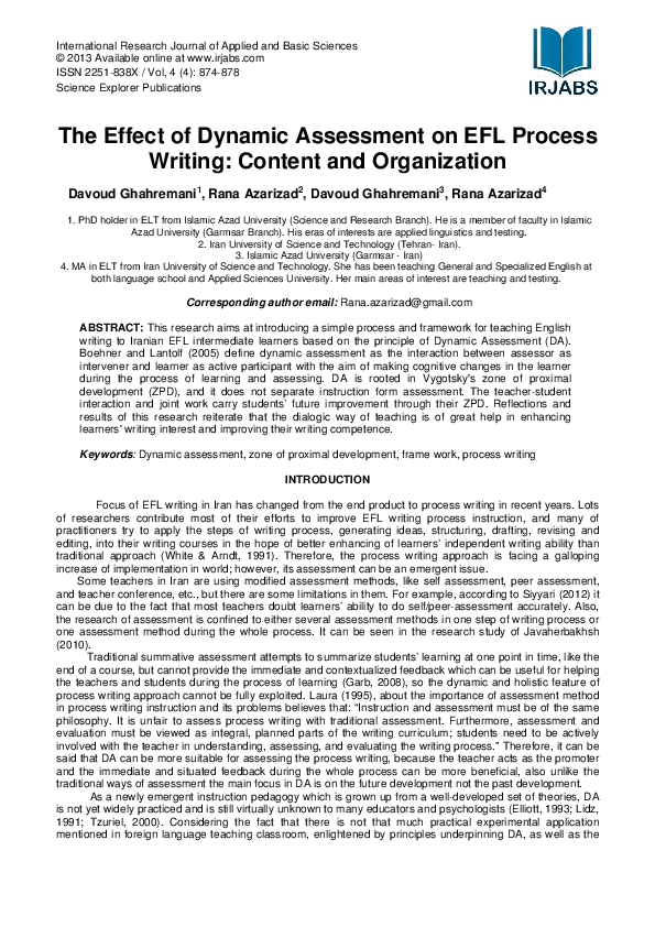 (PDF) The Effect of Dynamic Assessment on EFL Process Writing: Content and Organization