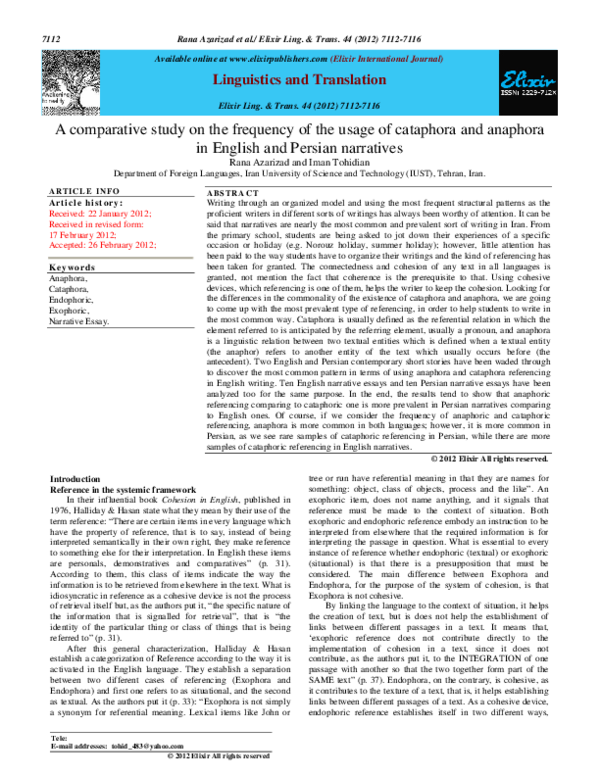 (PDF) A comparative study on the frequency of the usage of cataphora ...