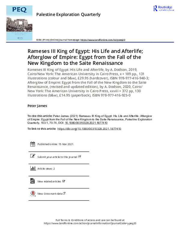 (PDF) James, P., 2021. Review of A. Dodson’s Rameses III (2019) and ...