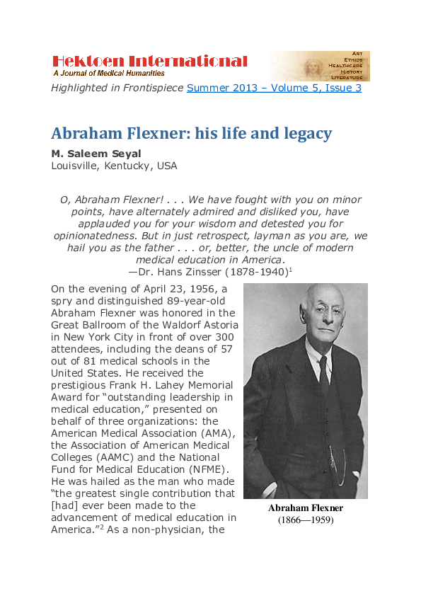 (PDF) 2013: Abraham Flexner: his life and legacy