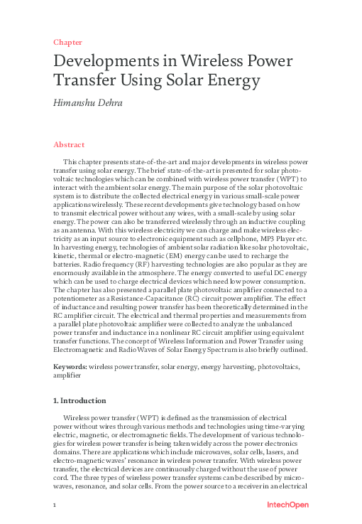 (PDF) Developments in Wireless Power Transfer Using Solar Energy