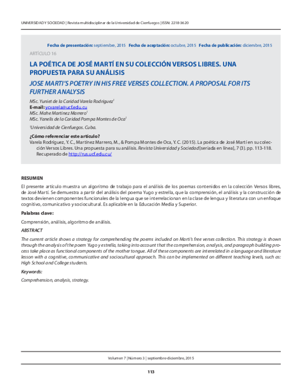 (PDF) LA POÉTICA DE JOSÉ MARTÍ EN SU COLECCIÓN VERSOS LIBRES. UNA ...