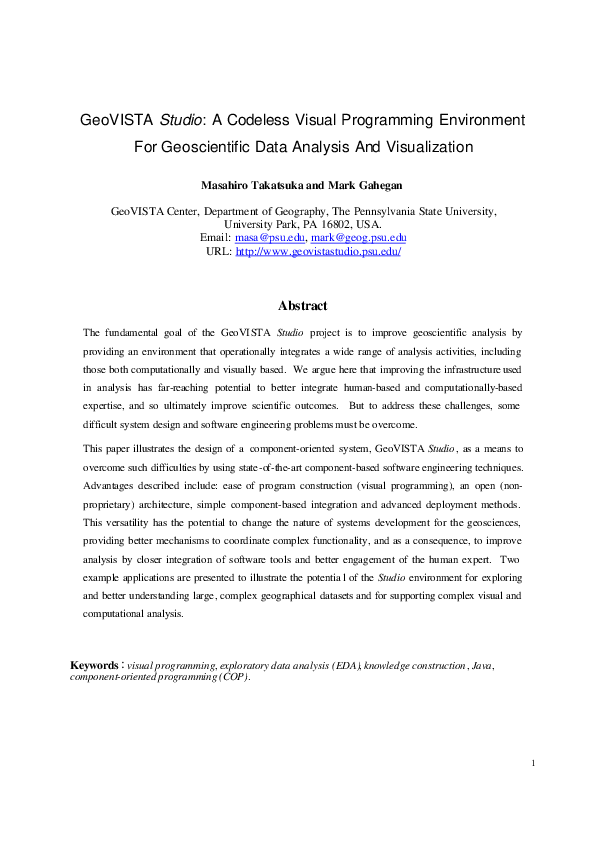 (PDF) GeoVISTA Studio: a codeless visual programming environment for geoscientific data analysis ...