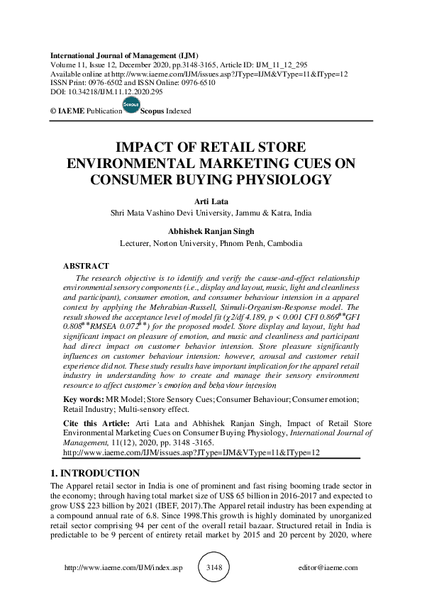 (PDF) IMPACT OF RETAIL STORE ENVIRONMENTAL MARKETING CUES ON CONSUMER ...