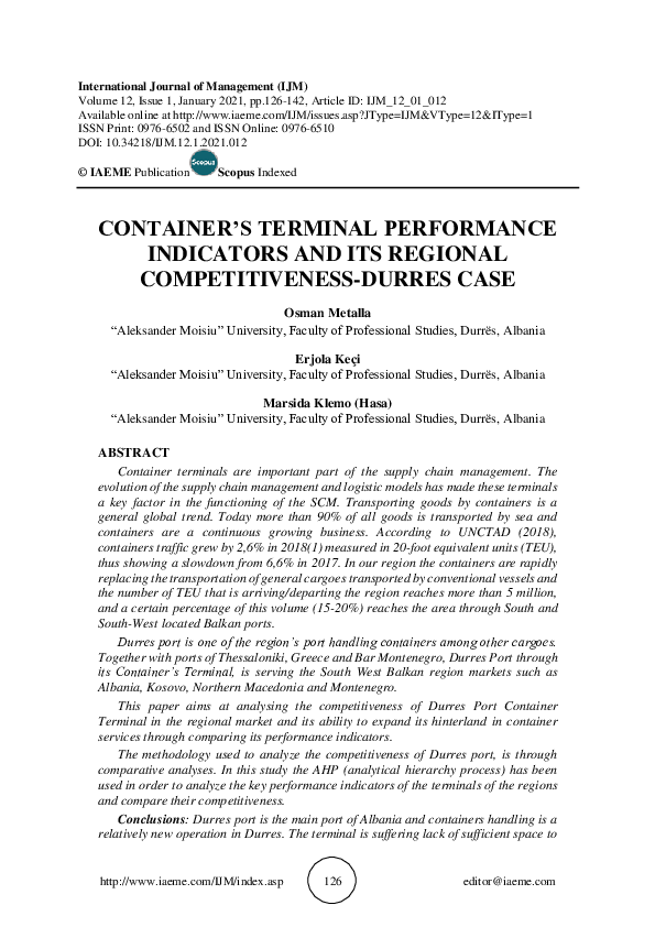 (PDF) CONTAINER’S TERMINAL PERFORMANCE INDICATORS AND ITS REGIONAL ...