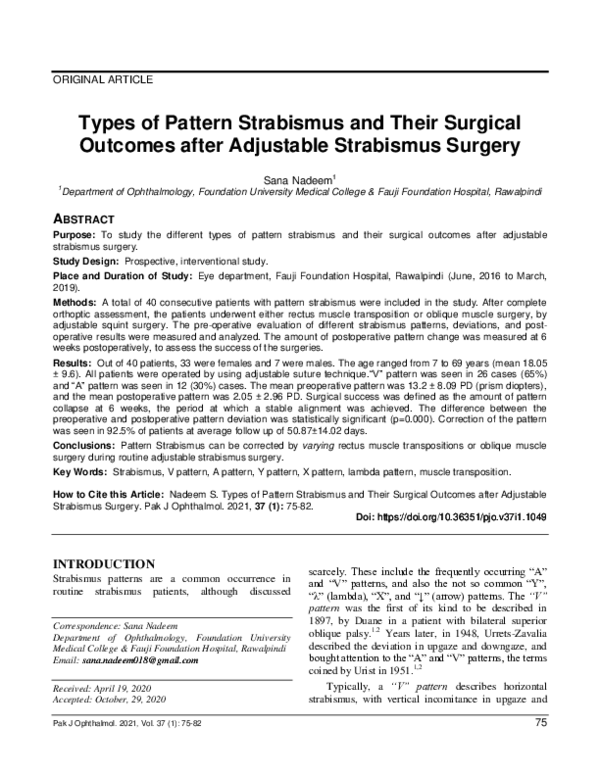 (PDF) Types of Pattern Strabismus and Their Surgical Outcomes after ...