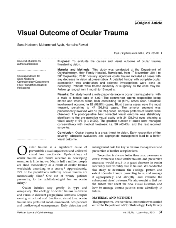 (PDF) Visual Outcome of Ocular Trauma | Sana Nadeem - Academia.edu