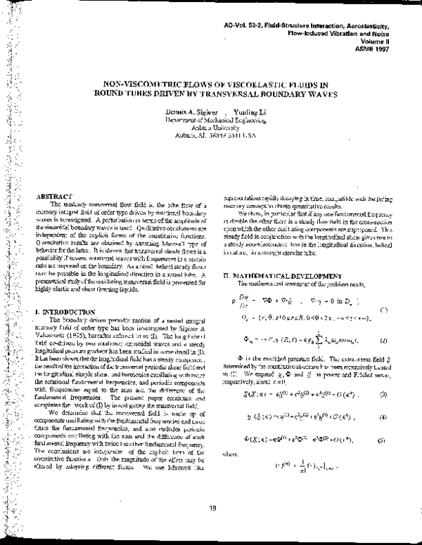 Pdf Non Viscometric Flows Of Viscoelastic Fluids In Round Tubes Driven By Transversal Boundary