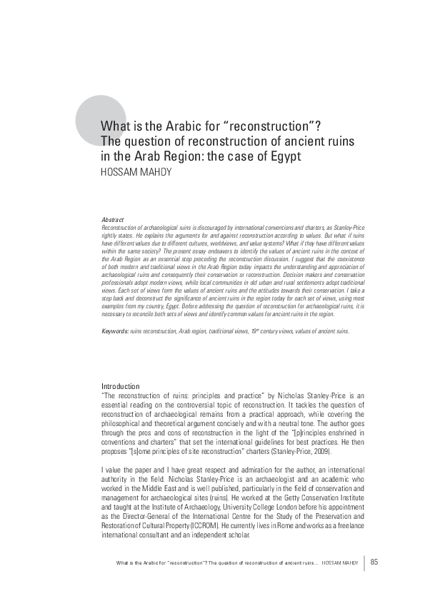 (PDF) What is the Arabic for “reconstruction”? The question of ...
