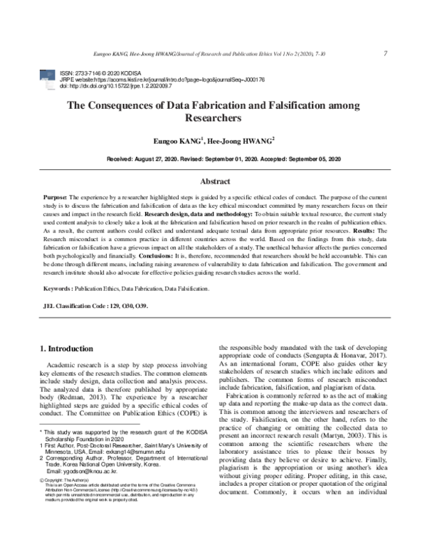 (PDF) The Consequences of Data Fabrication and Falsification among ...