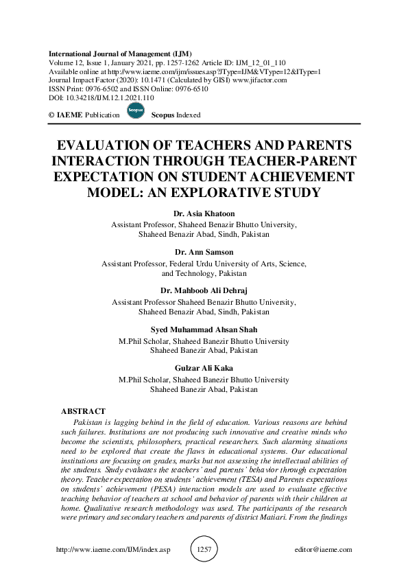 (PDF) EVALUATION OF TEACHERS AND PARENTS INTERACTION THROUGH TEACHER ...