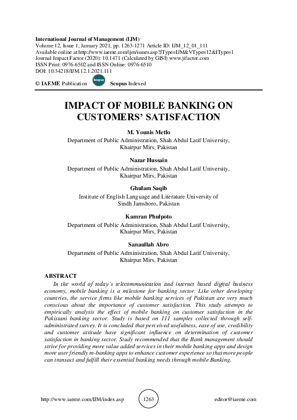 (PDF) IMPACT OF MOBILE BANKING ON CUSTOMERS’ SATISFACTION