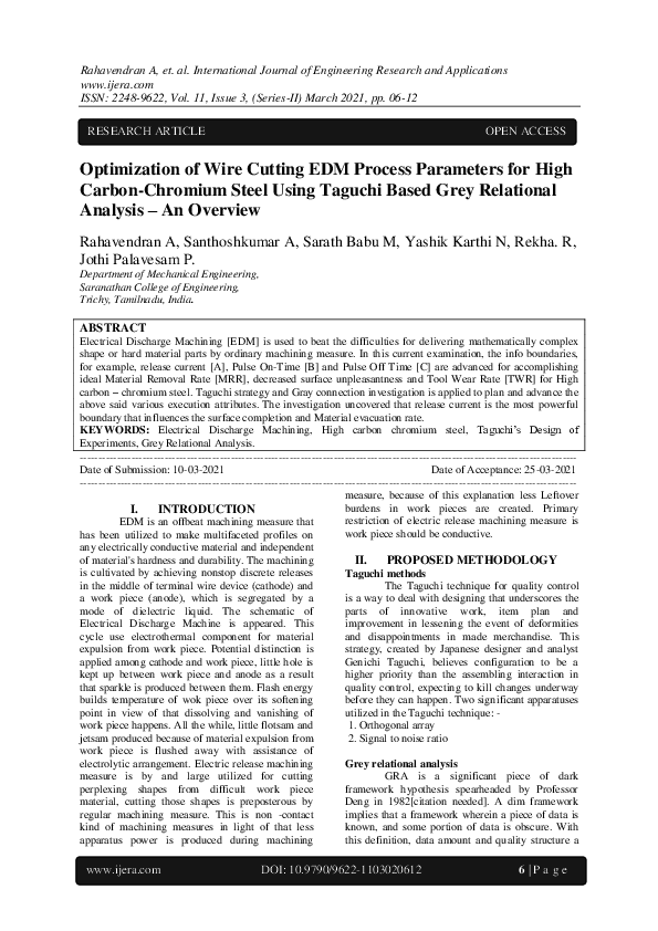 Pdf Optimization Of Wire Cutting Edm Process Parameters For High