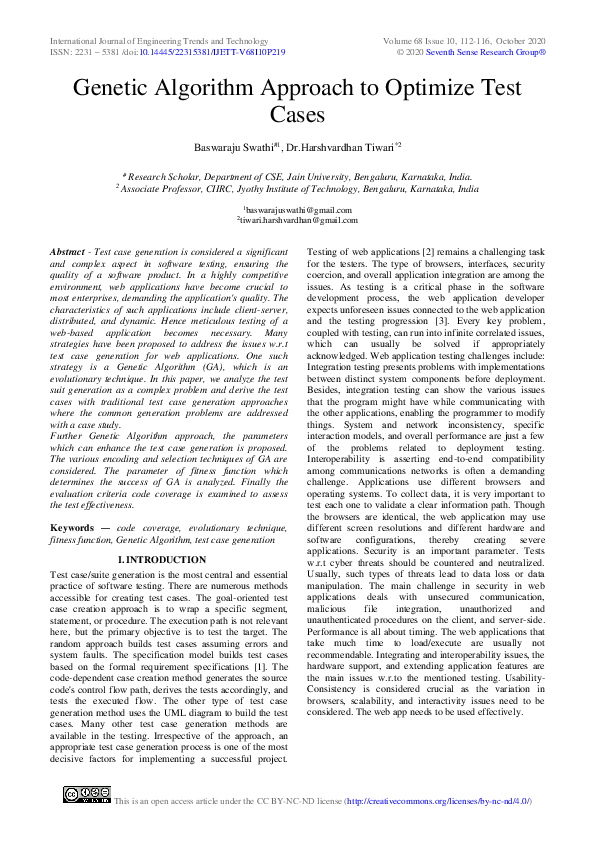 Pdf Genetic Algorithm Approach To Optimize Test Cases