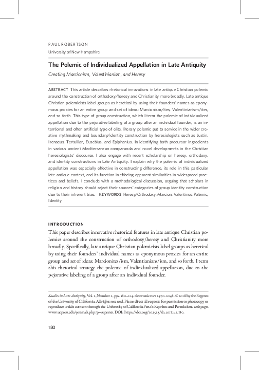 (PDF) The Polemic of Individualized Appellation in Late Antiquity ...