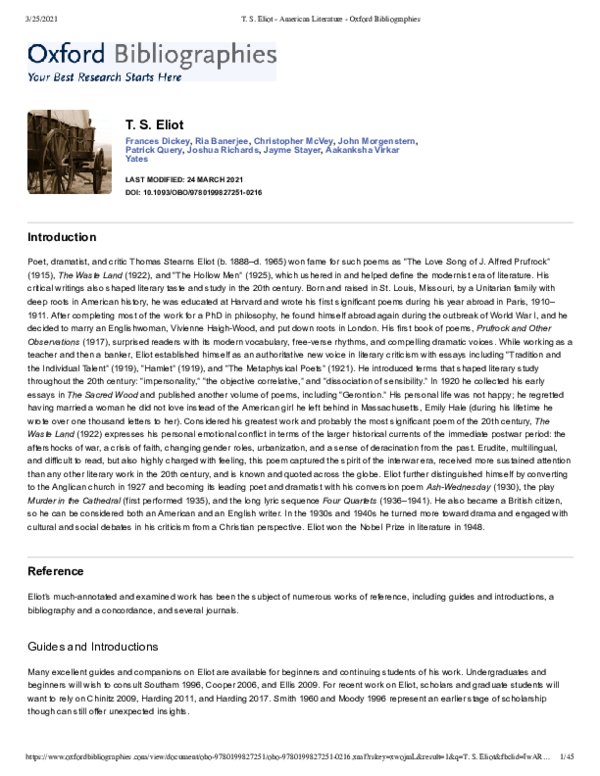 (PDF) Oxford Bibliographies - T. S. Eliot