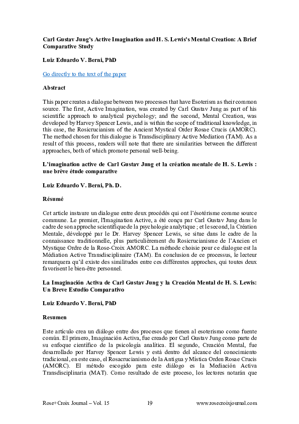 (PDF) Carl Gustav Jung's Active Imagination and H. S. Lewis's Mental ...